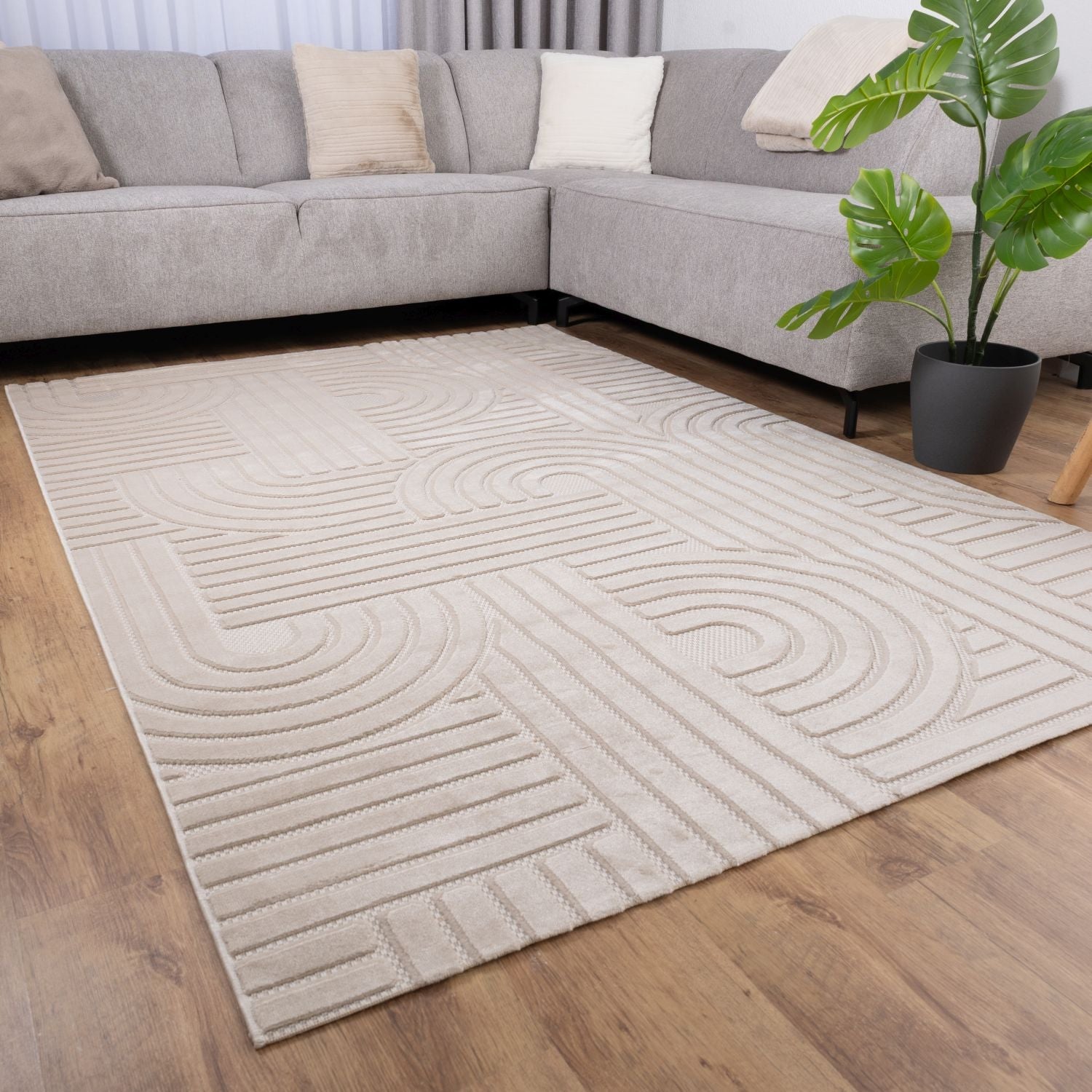 Beige Vlakgeweven Tapijt Laagpolig Vloerkleed Koho Japandi – kohocarpets